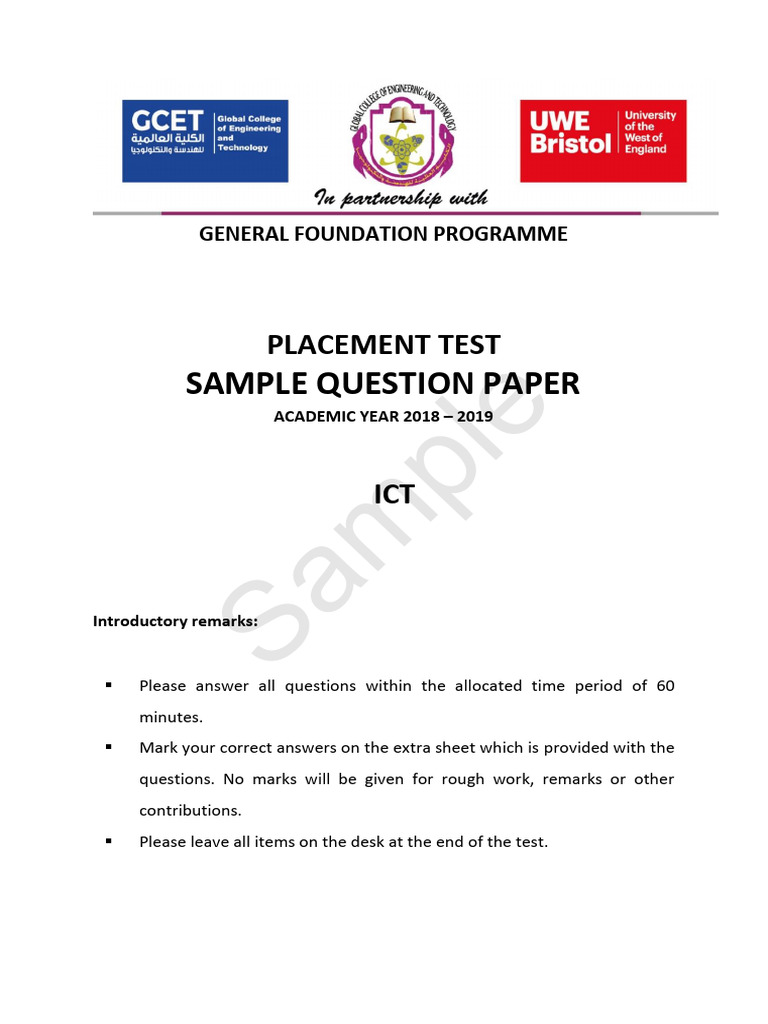Placement Test - ICT Sample 1 | PDF