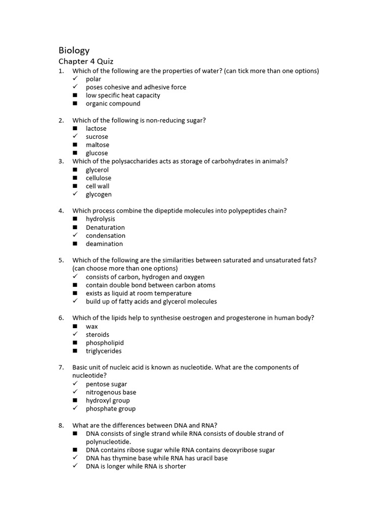 KSSM Biology Chapter 4 QUIZ | PDF