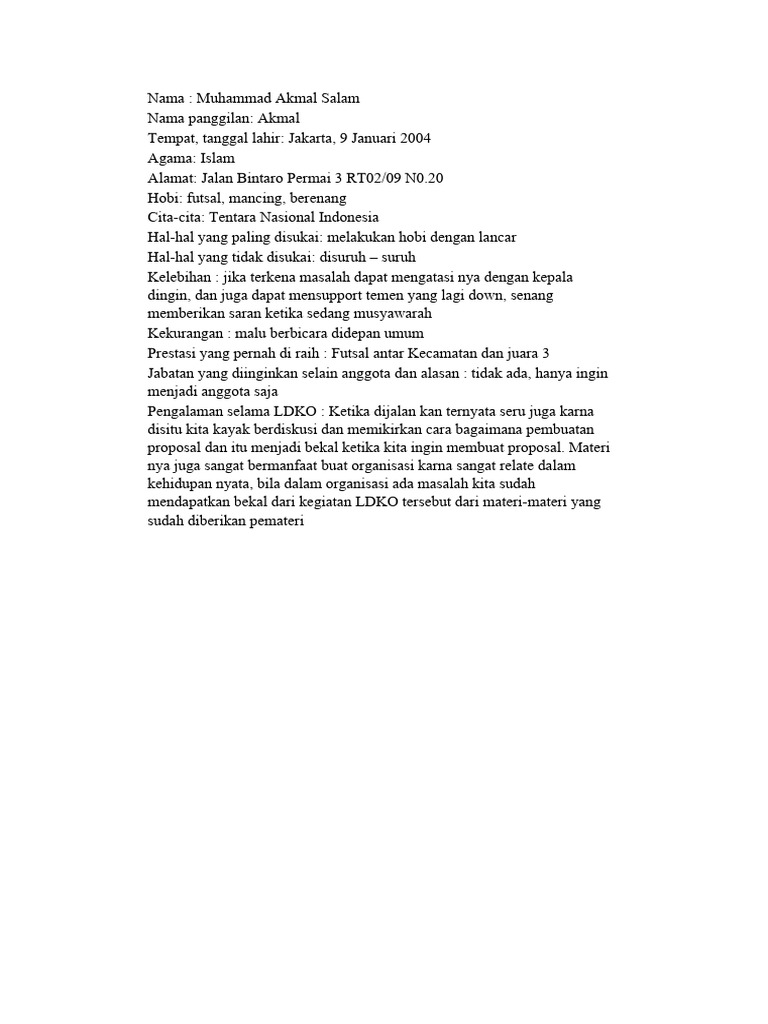 Muhammad Akmal Essay Diri | PDF