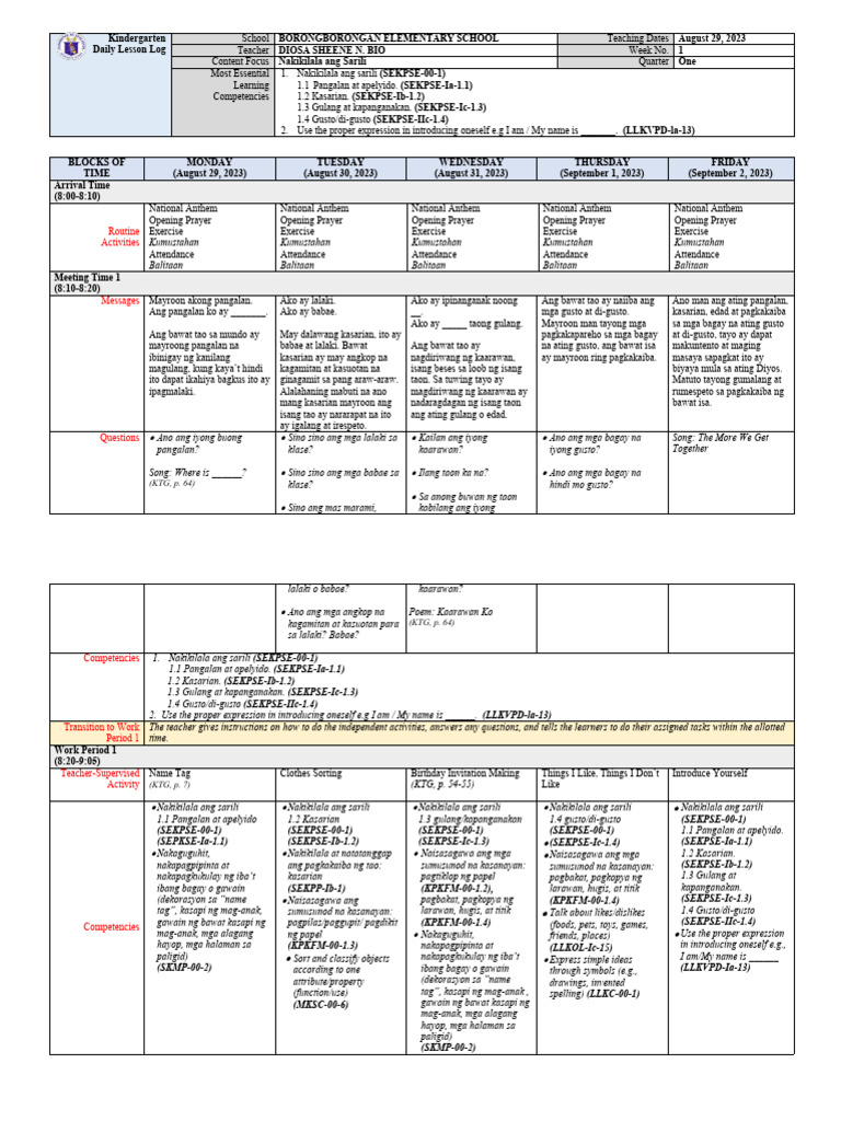 Kindergarten DLL MELC Q1 Week 1 Asf | PDF Kindergarten DLL MELC Q1 Week 1 Asf | PDF