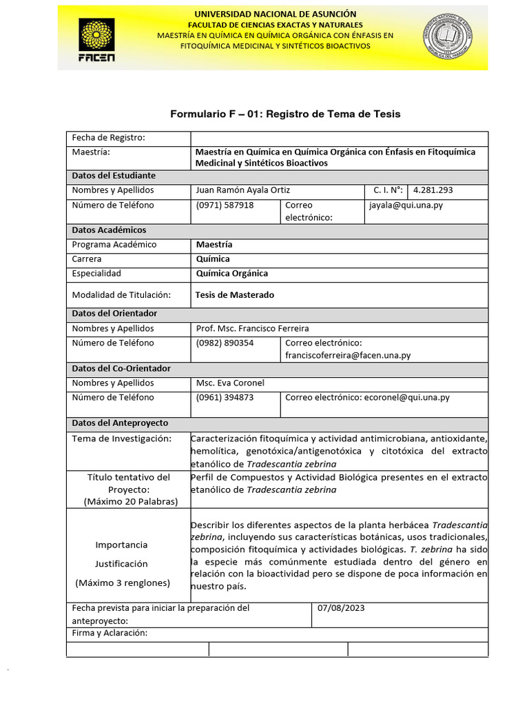 Formulario F-01 - MQO - B Juan Ayala | PDF