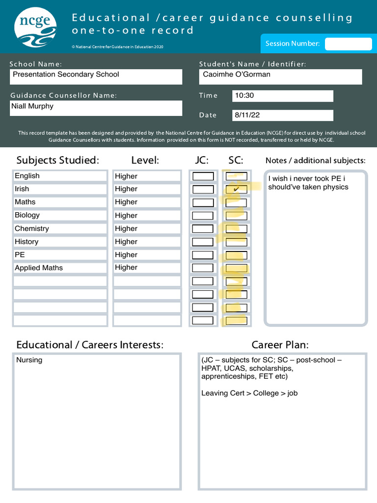 Career Guidance Record | PDF
