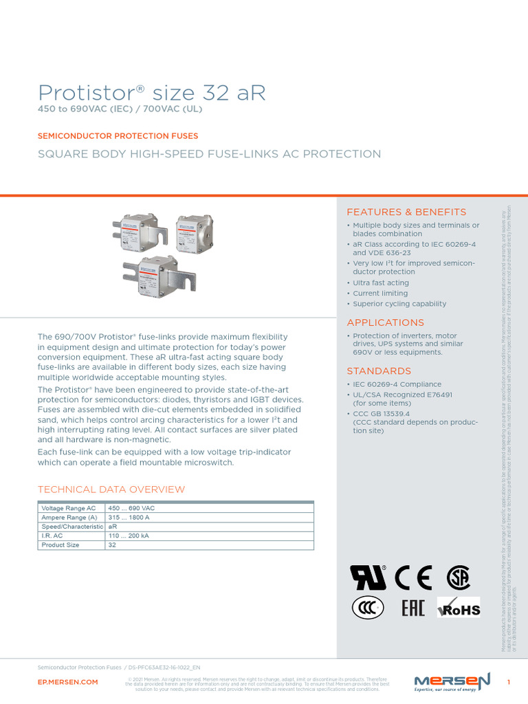 DS Semiconductor Protection Square Body Fuses Protistor Size 32 Ar 450 ...