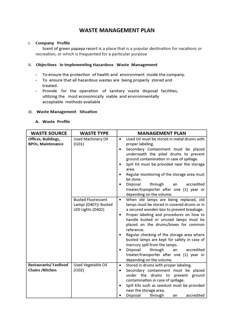 6b Waste MANAGEMENT PLAN - Sample 2 | PDF