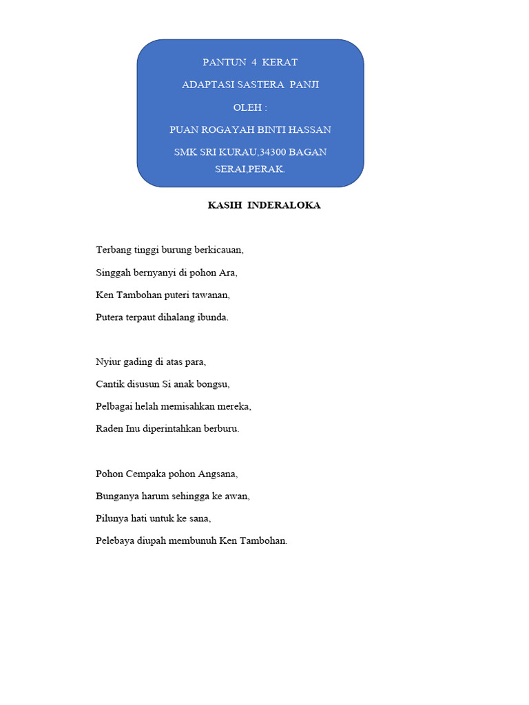 Adaptasi Pantun DR Sastera Panji | PDF