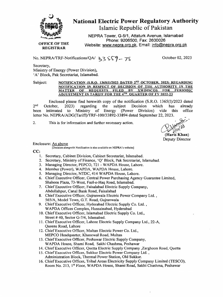 SRO 1365 (I) - 2023 Dated 02-09-2023 | PDF | Federal Government Of The ...