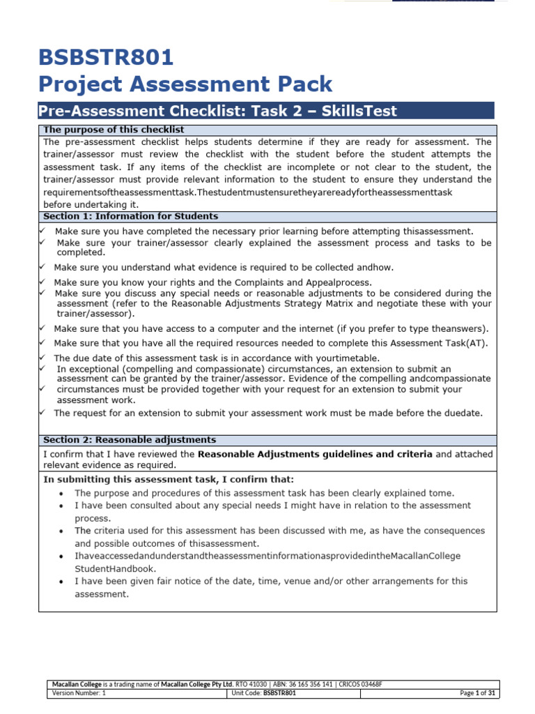 BSBSTR801 Assessment Preparation Guide | PDF