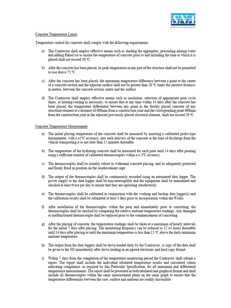 Concrete Work Temperature Limits | PDF