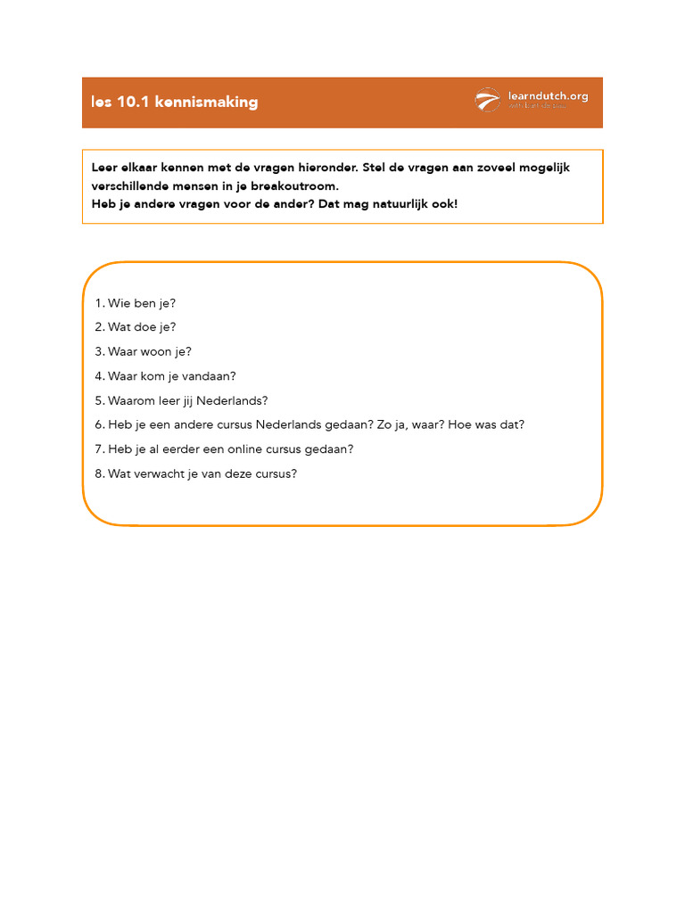 Les 10.1 Kennismaking (Dutch) | PDF