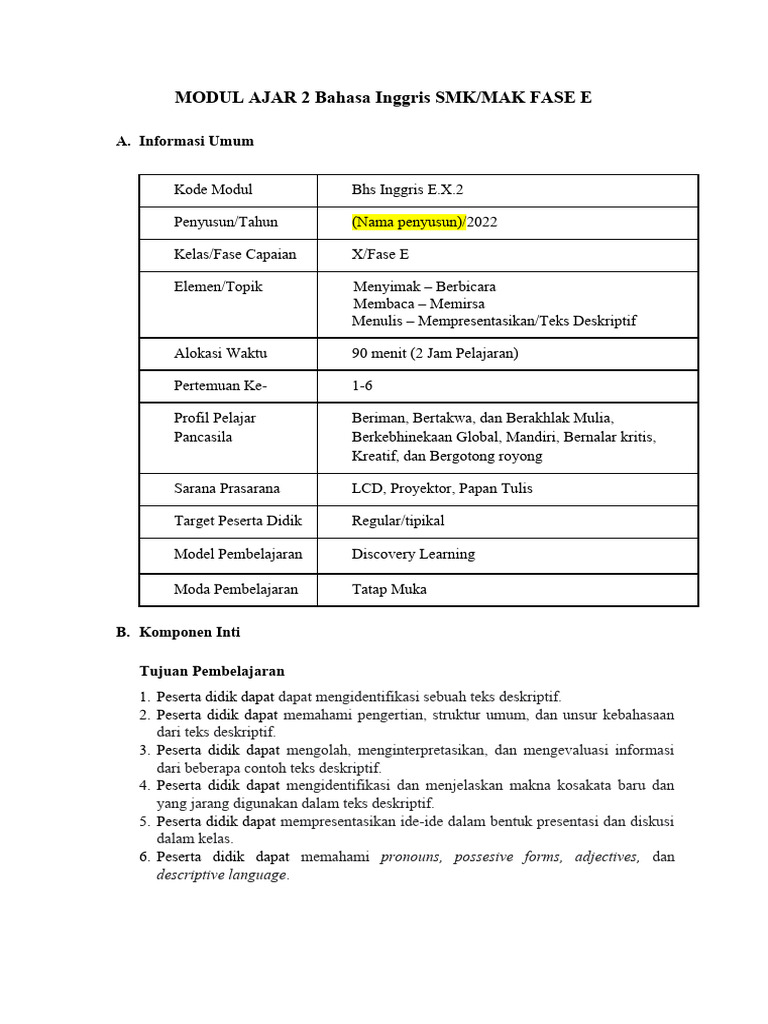 Modul Ajar English SMK-X Unit 2 | PDF