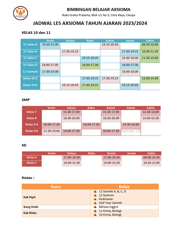 Jadwal Bimbel Axsioma | PDF