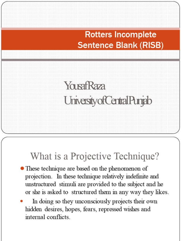 Lecture 8 Rotter's Incomplete Sentence Blank (RISB) | PDF