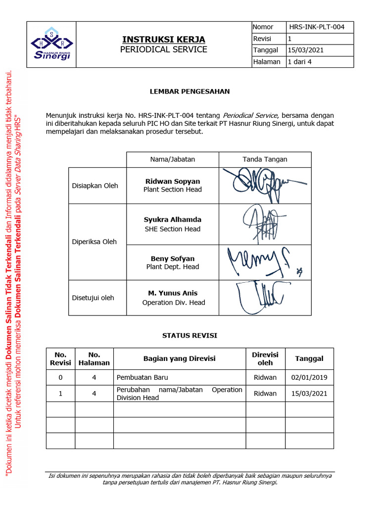 HRS INK PLT 004 Periodical Service - Rev.1 | PDF