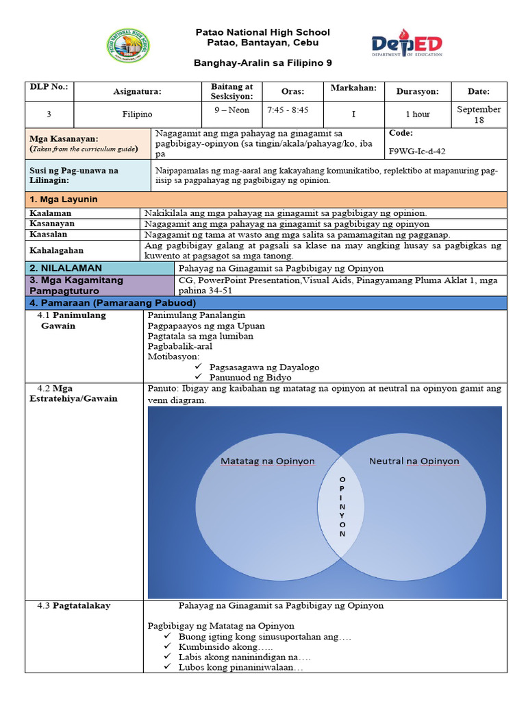 1QL3 Filipino9 DLP | PDF
