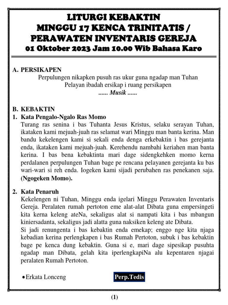 17 Lit Minggu 17 Kenca Trinitatis Perawaten Inventaris Gereja 01-10-2023 B.karo | PDF