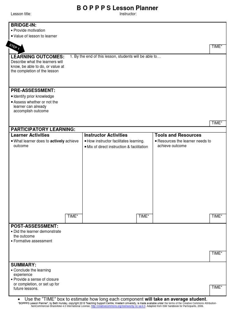 BOPPS Lesson Plan Template | PDF