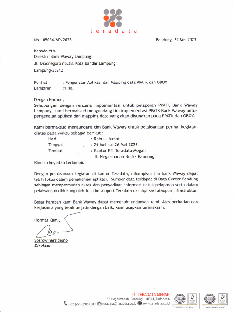 Undangan Pengenalan Aplikasi Dan Mapping PPATK OBOX Bank Waway | PDF
