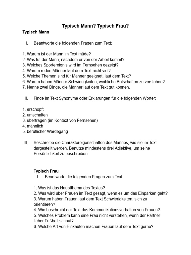 Typisch Mann - Typisch Frau - (Studio D B1) | PDF