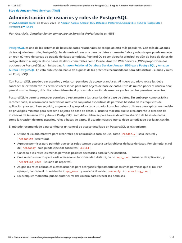 Administración de Usuarios y Roles de PostgreSQL - Blog de Amazon Web ...
