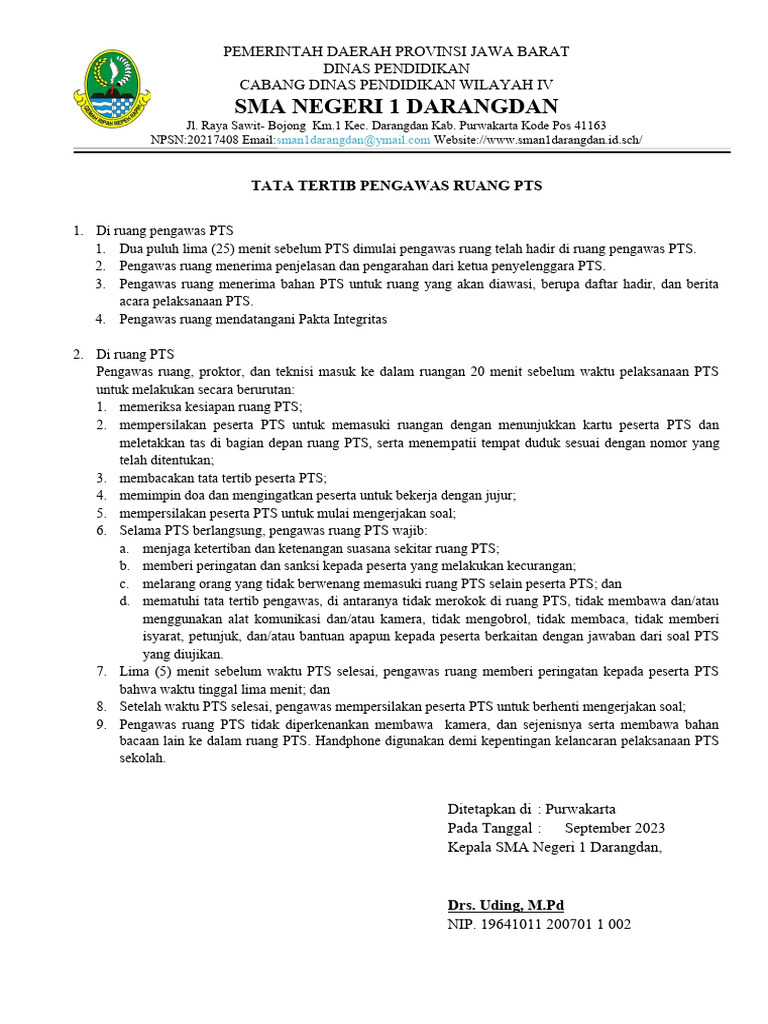 Tatib Pengawas Dan Peserta PTS | PDF