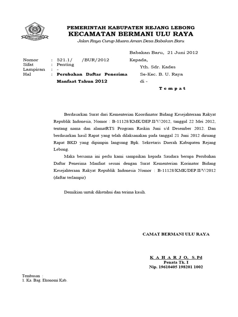 Contoh Surat Perubahan Dpm Pdf