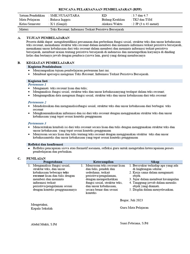 RPP 6 Recount Text | PDF