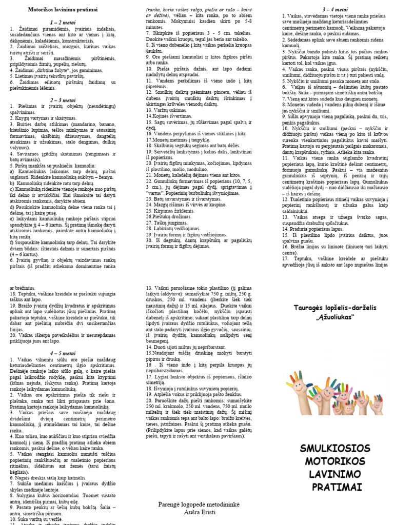 Smulkiosios motorikos lavinimo pratimai | PDF