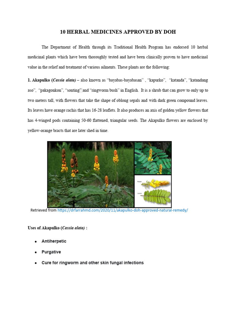 10 Herbal Medicines Approved by Doh | PDF