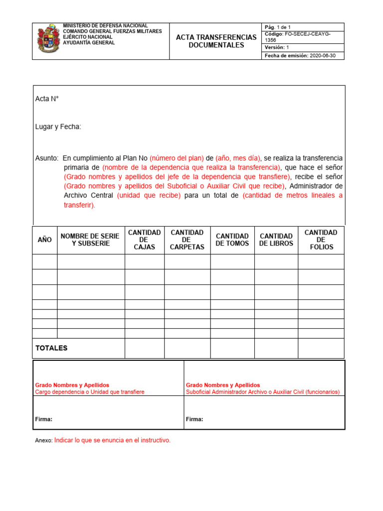 ACTA TRANSFERENCIAS DOCUMENTALES VERSION 1 | PDF