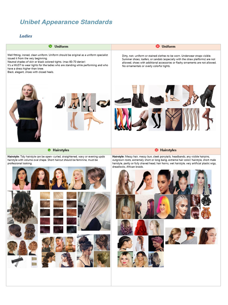 Unibet Appearance Standards: Ladies | PDF