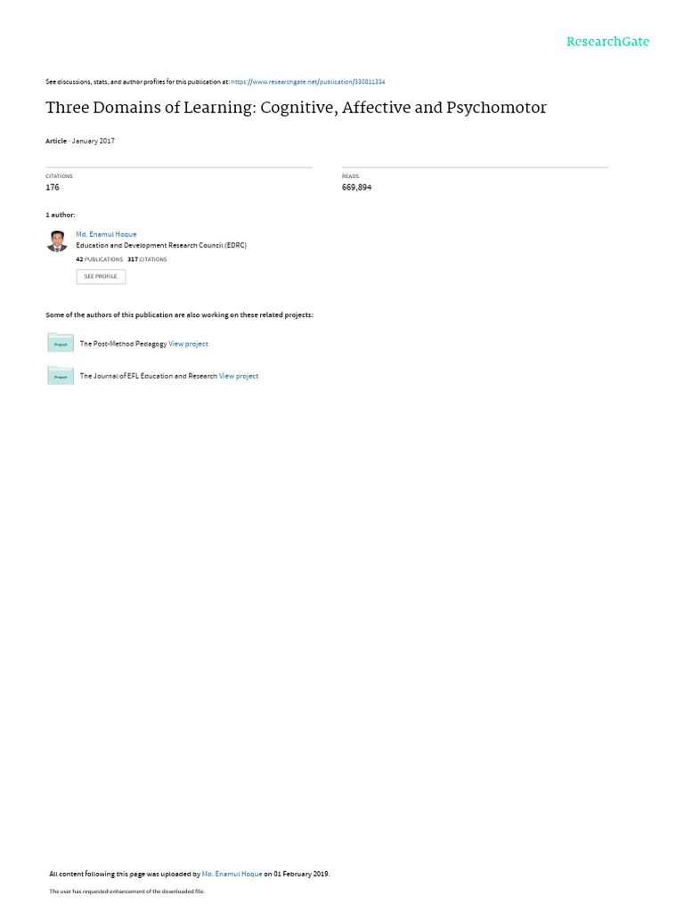Three Domains of Learning: Cognitive, Affective and Psychomotor | PDF ...