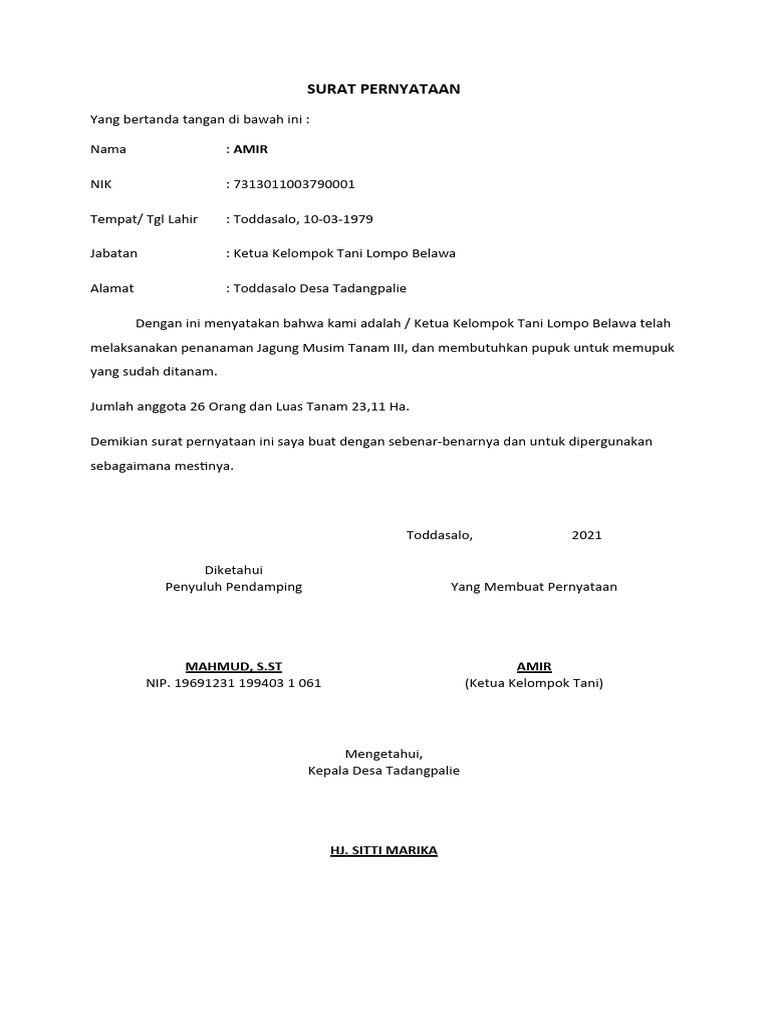 Surat Pernyataan Pupuk | PDF