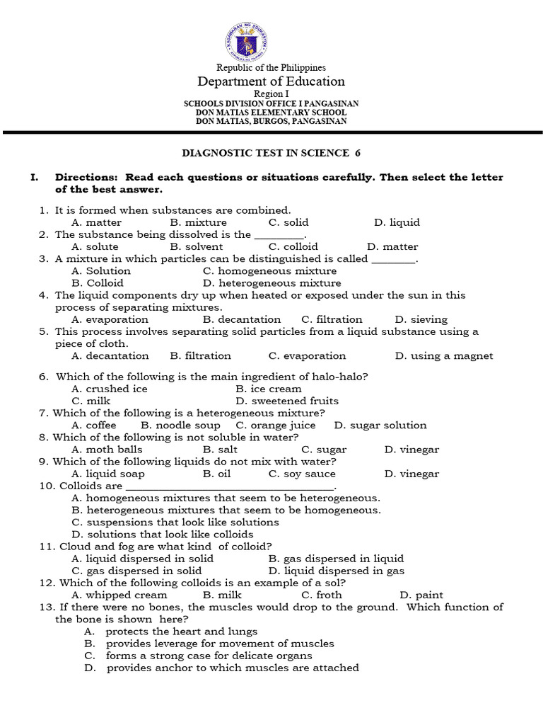 Pre-Test - Science 6 | PDF
