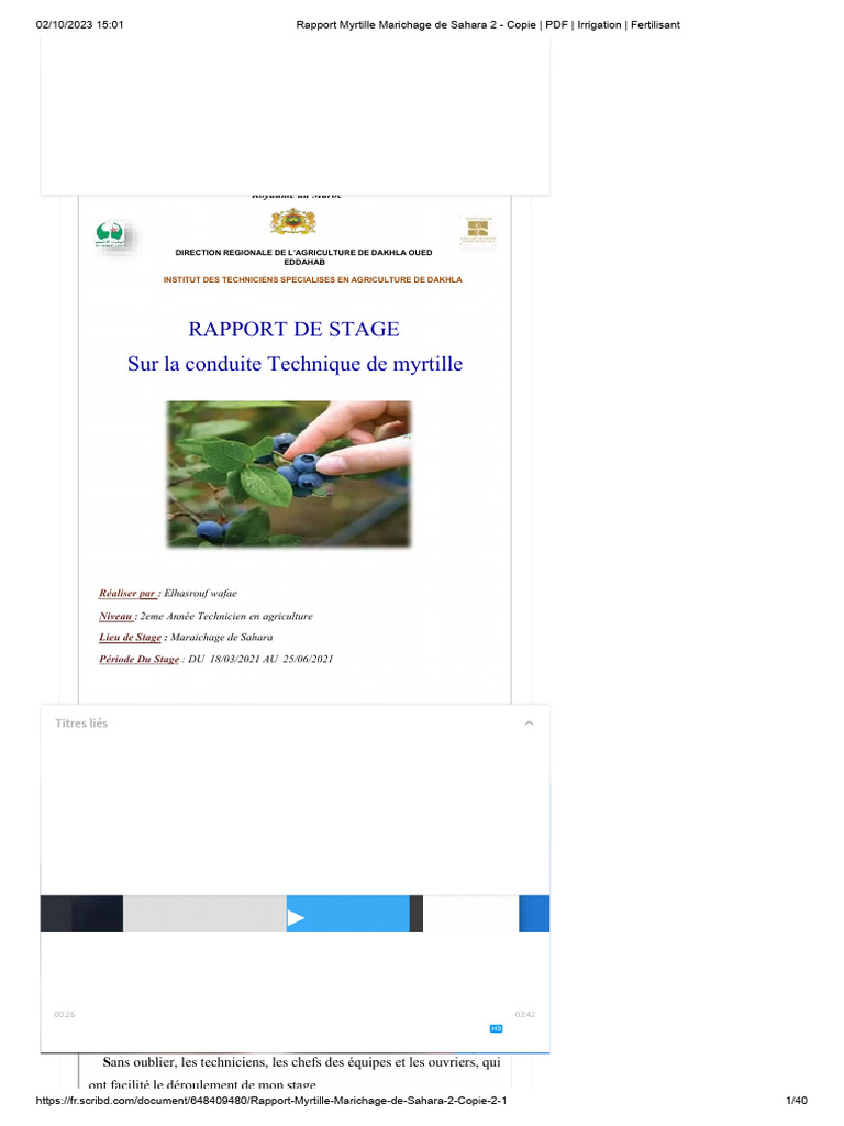 Rapport Myrtille Marichage de Sahara 2 - Copie - PDF - Irrigation - Fertilisant | PDF