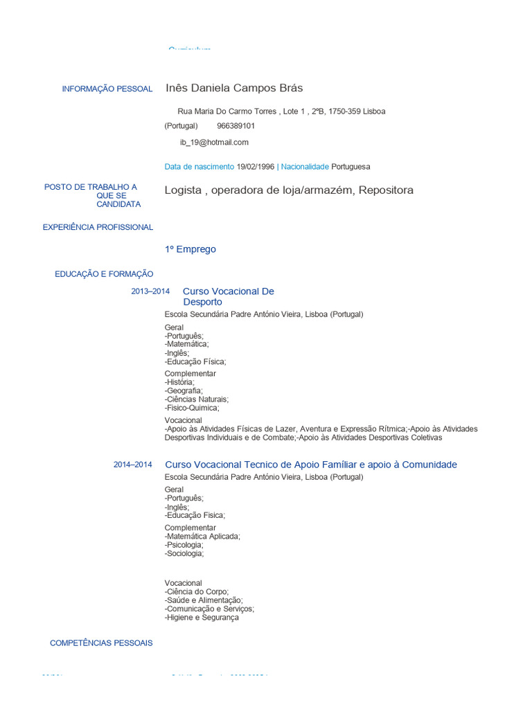 CV Europass 20151020 CamposBrás PT | PDF CV Europass 20151020 CamposBrás PT | PDF