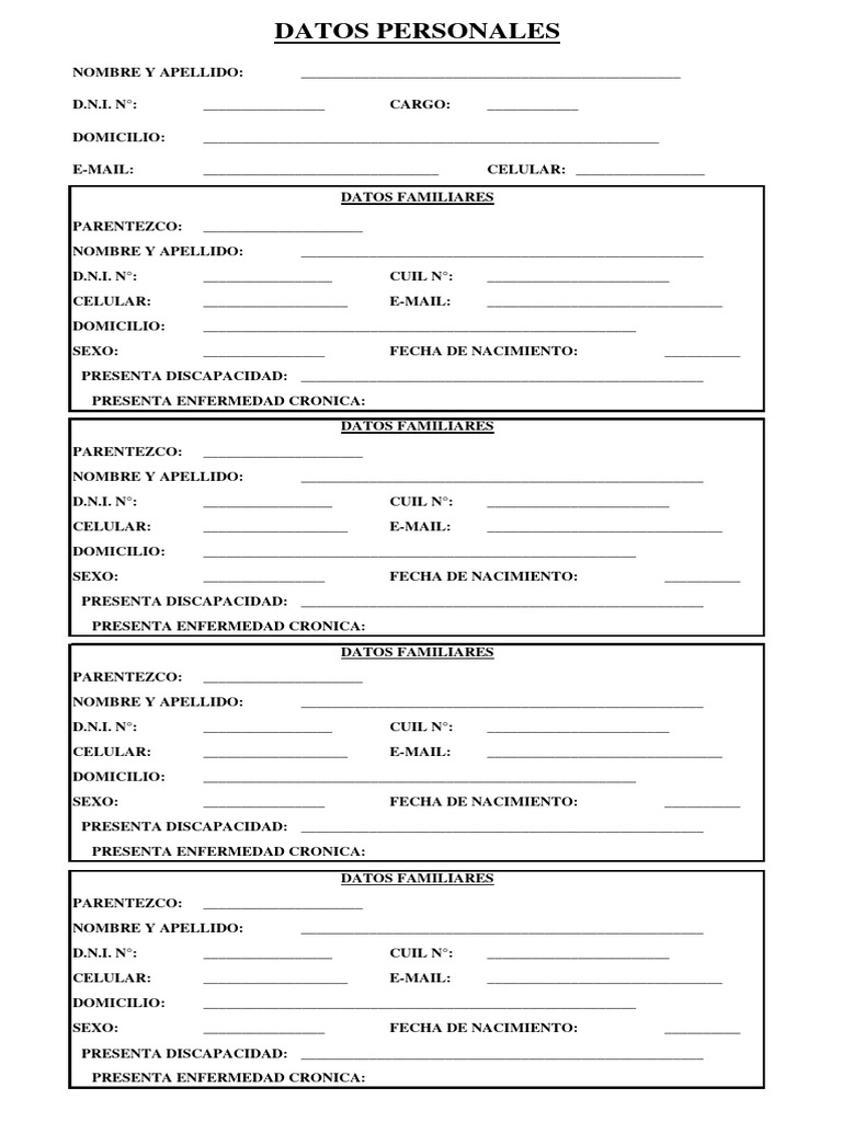 PLANILLA DE DATOS PERSONALES | PDF