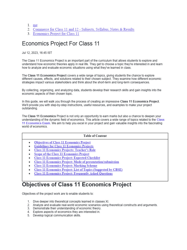 Economics Project | PDF