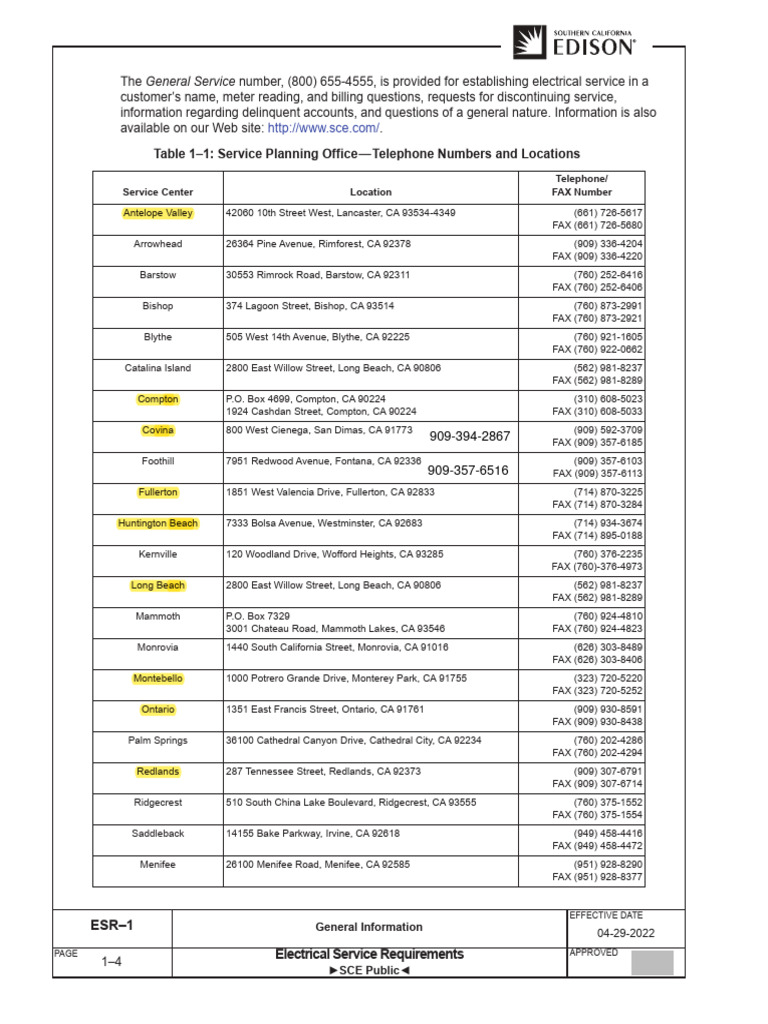 SCE Service Center Contact Information | PDF