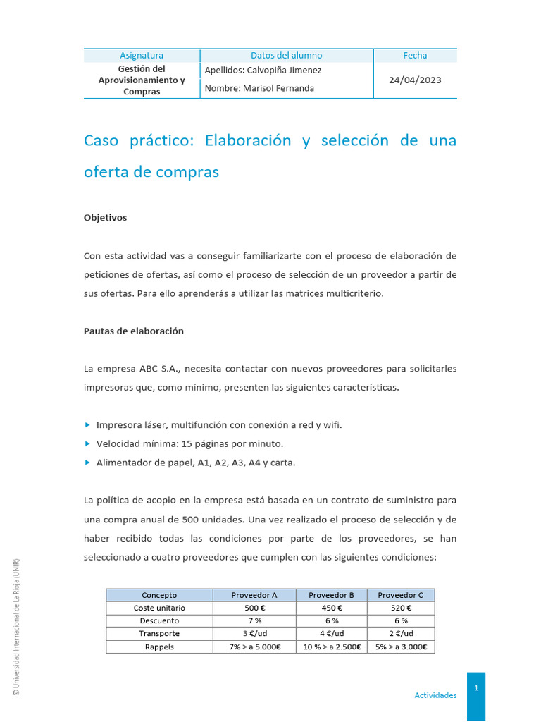 Elaboracion y Seleccion de Una Oferta de Compras | PDF | Obtención ...