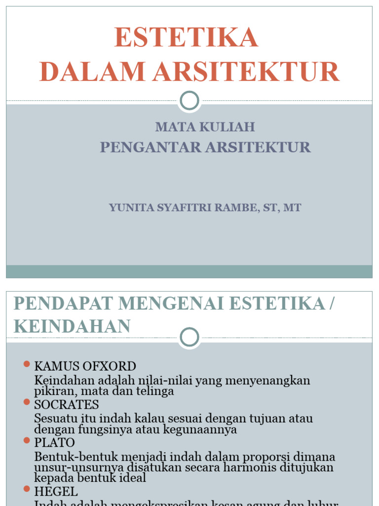Pertemuan 11 12 Estetika Dalam Arsitektur Pdf