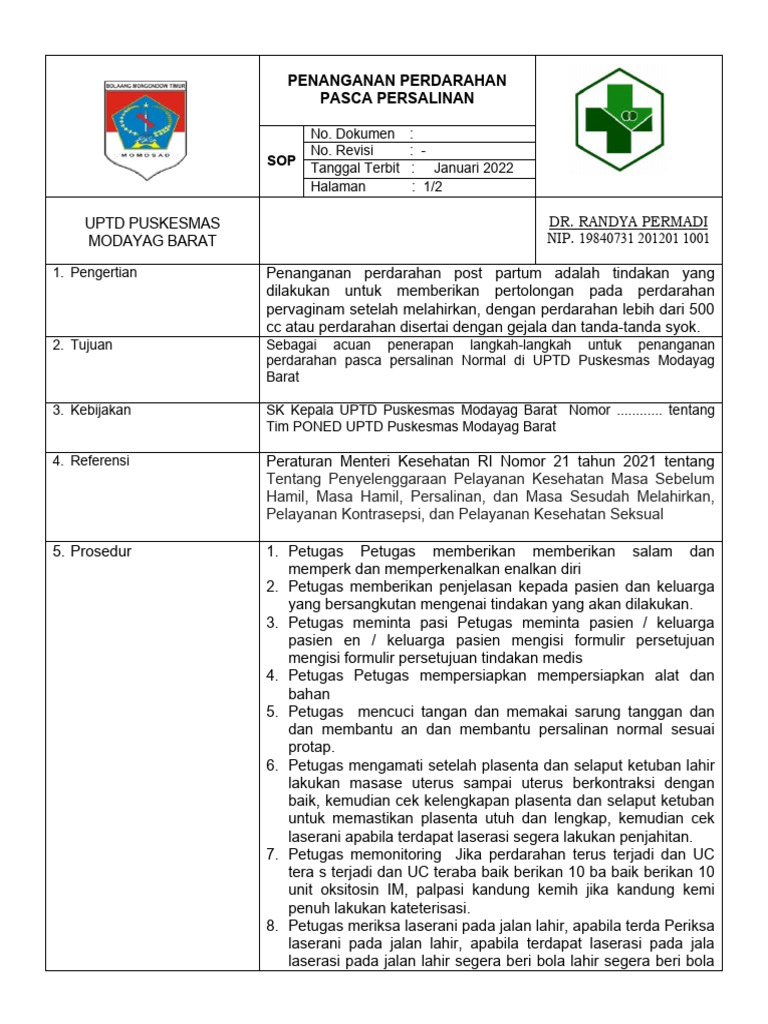 Sop Pasca Persalinan | PDF