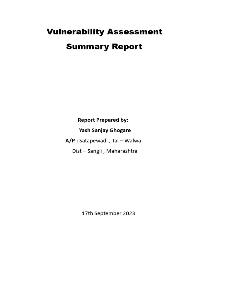 Vulnerability Assessment Report Summary | PDF