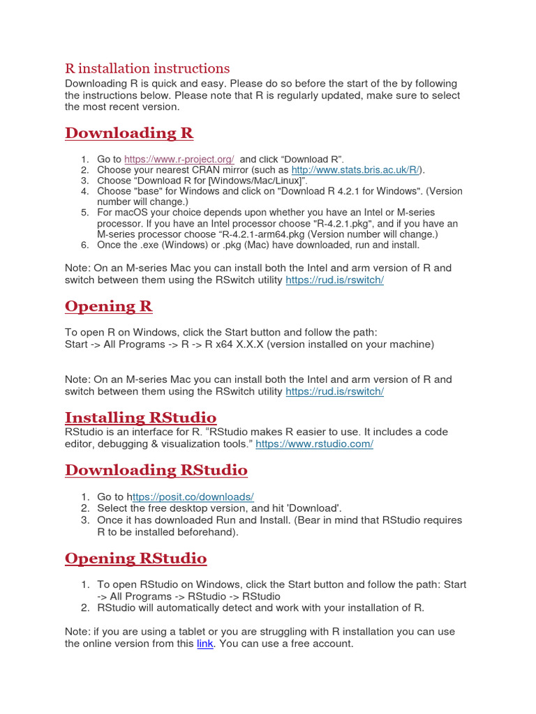 R Installation Instructions | PDF R Installation Instructions | PDF