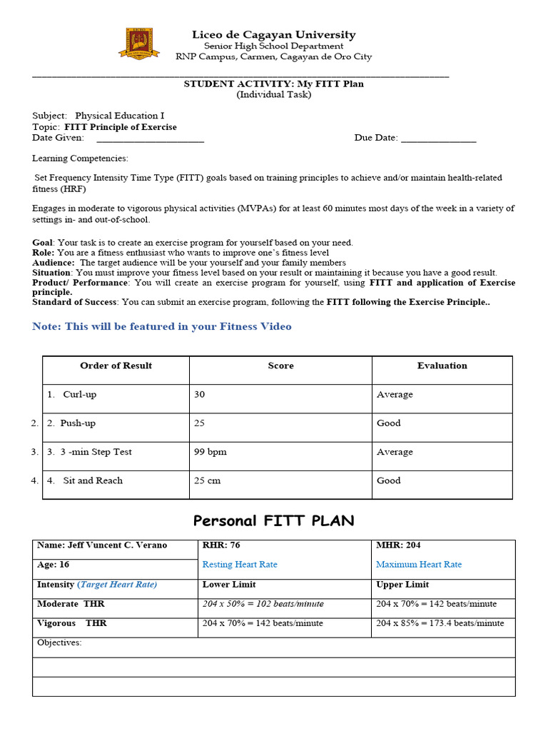 Fitt Plan | PDF | Physical Fitness | Management Of Obesity