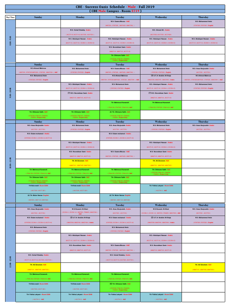 Success Oasis Schedule - Male - Fall2019 | PDF