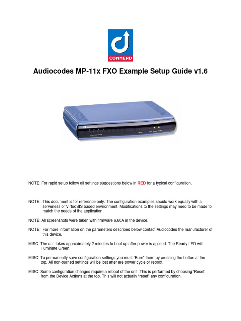Audiocodes MP-11x FXO Setup Guide | PDF | Session Initiation Protocol | Voice Over Ip