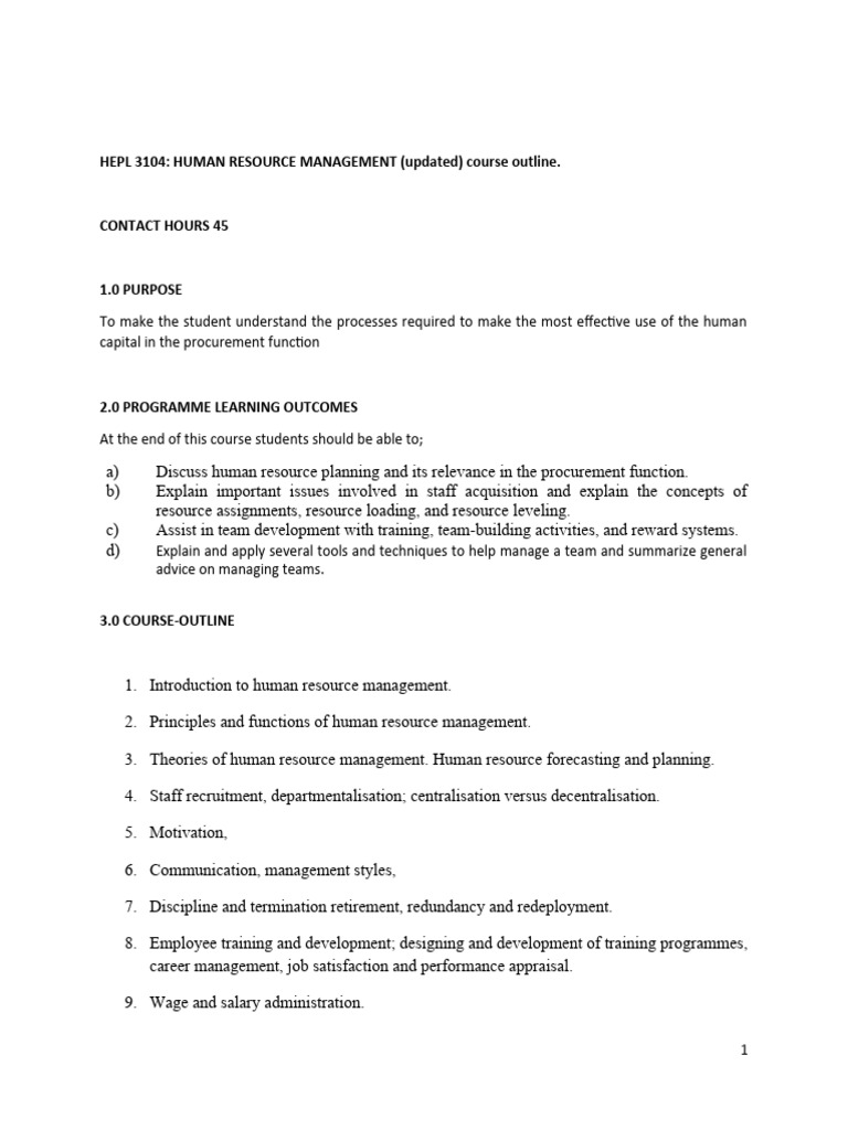 HEPL 3104 INTRODUCTION TO HUMAN RESOURCE MANAGEMENT NCBD Topic 1 Sept - Dec 2023 | PDF | Human ...