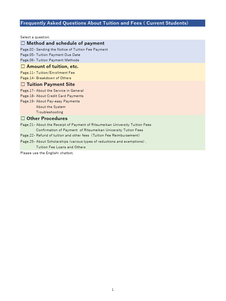 Method and Schedule of Payment: Frequently Asked Questions About Tuition and Fees (Current ...