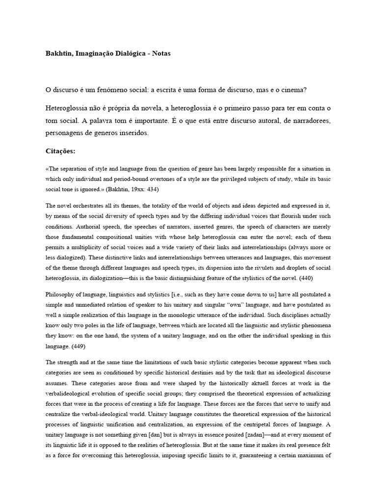 Heteroglossia in Bakhtin's Dialogic Imagination | PDF | Linguistics ...