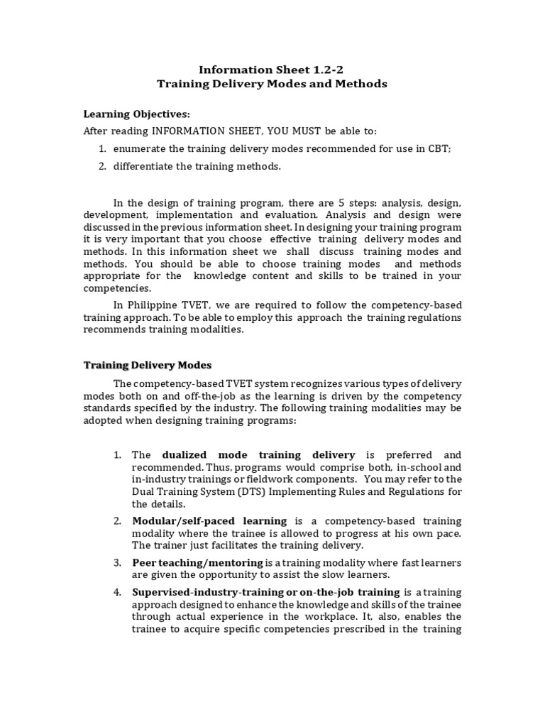 5.training Delivery Modes and Methods | PDF | Learning | Lecture